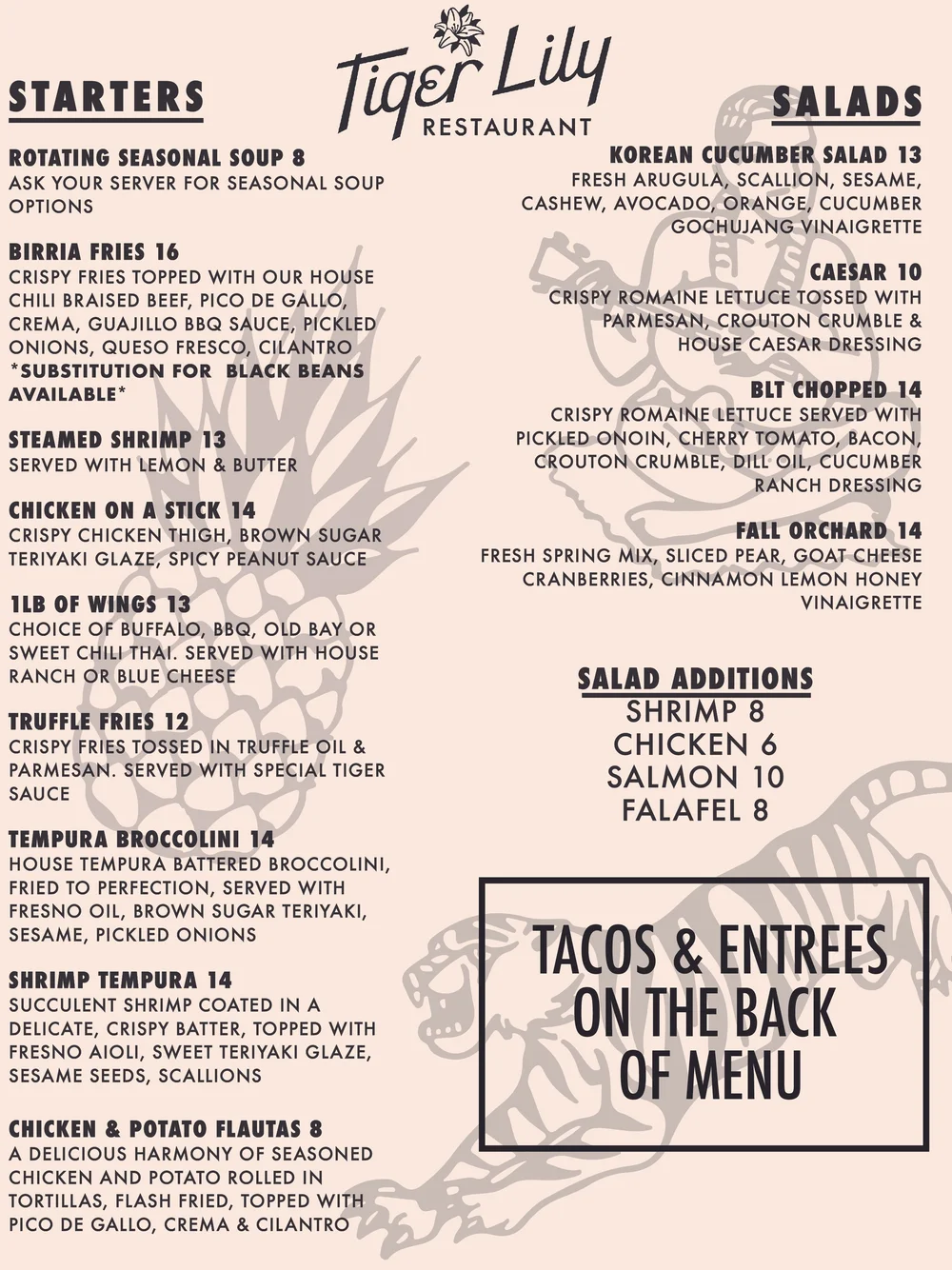 Food Menu — Tiger Lily Easton