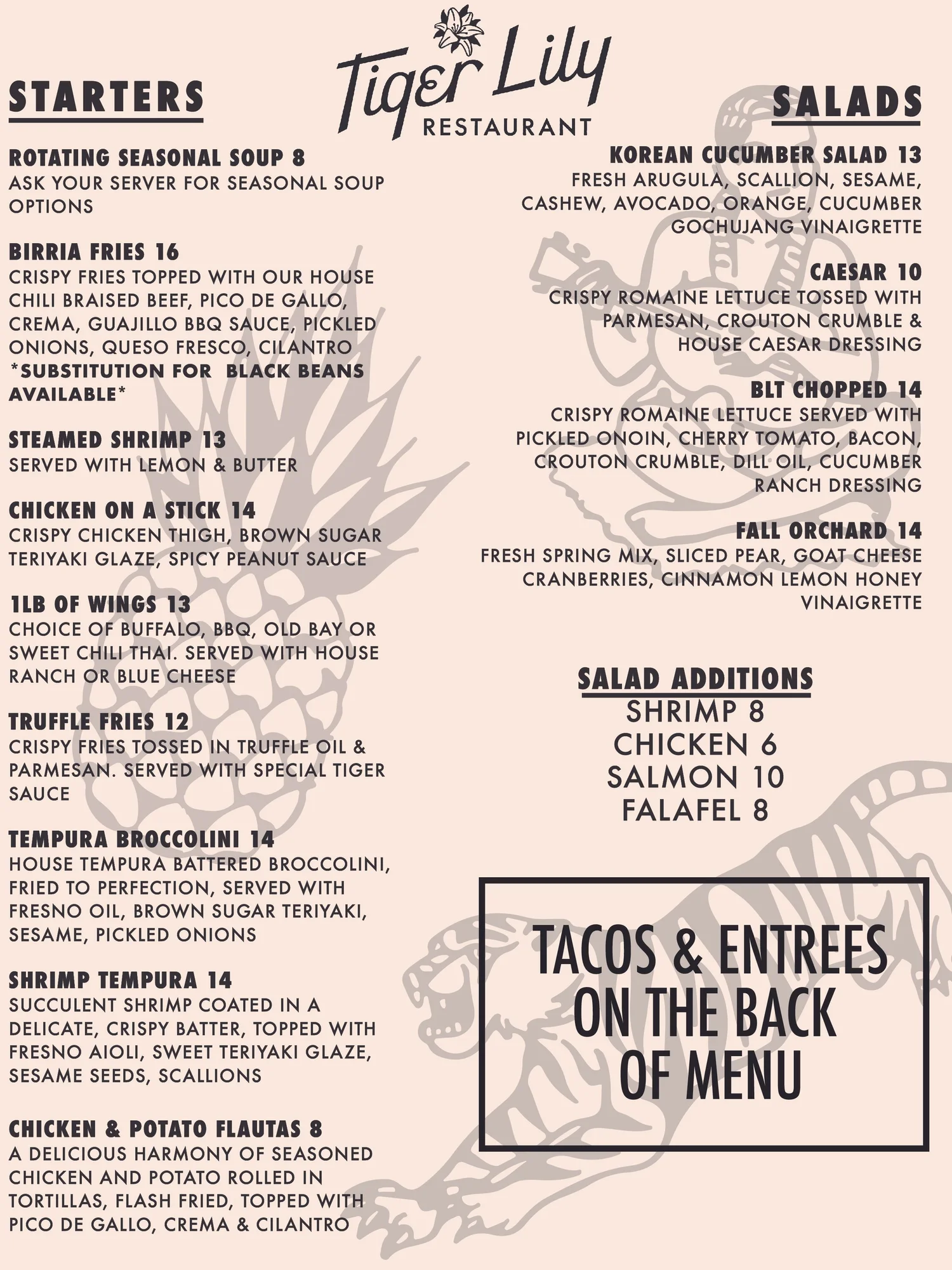 Food Menu — Tiger Lily Easton