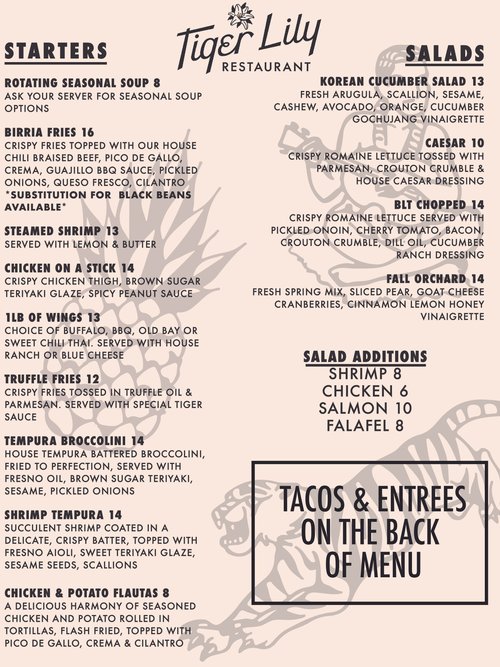 Food Menu — Tiger Lily Easton