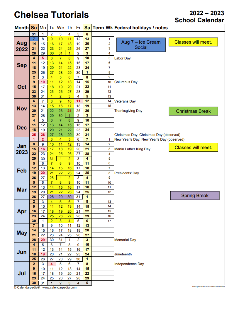Calendar — Chelsea Tutorials