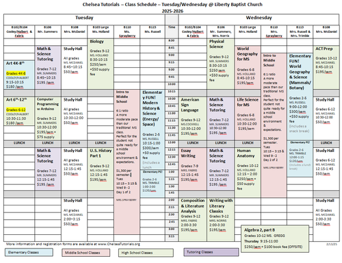 Course Schedule — Chelsea Tutorials
