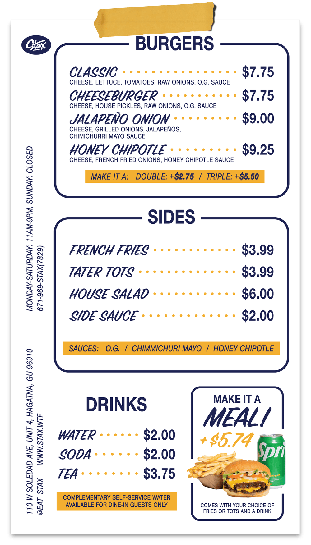 Menu — Stax Smash Burgers