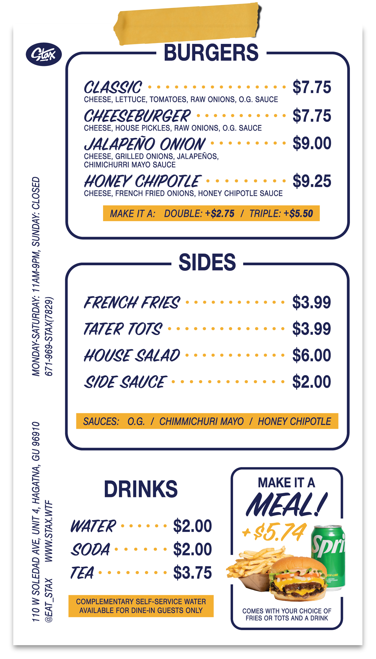 Menu — Stax Smash Burgers