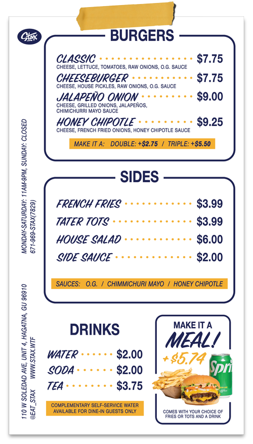 Menu — Stax Smash Burgers