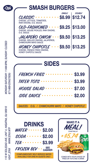 Menu — Stax Smash Burgers