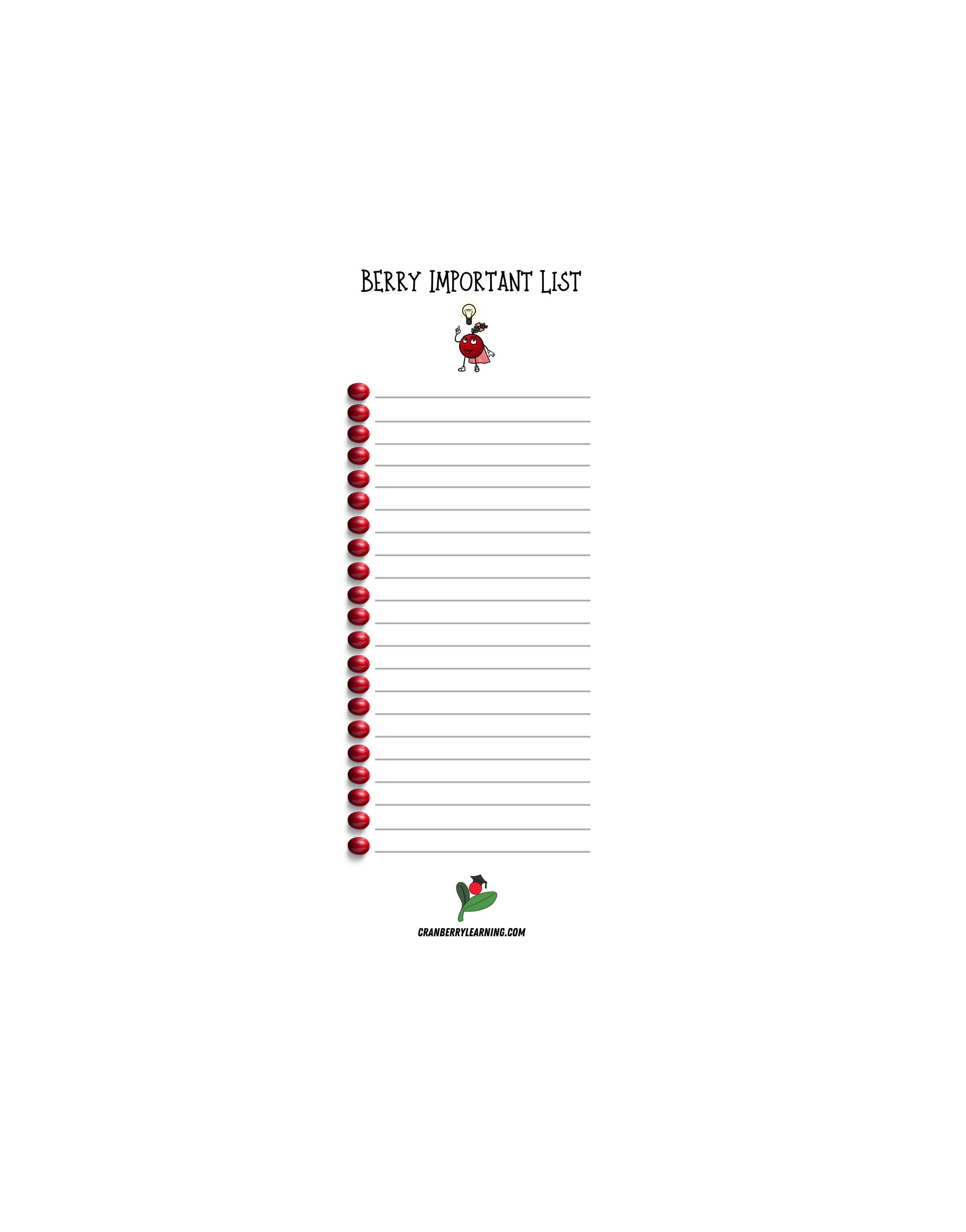Berry Important List Notepad — Cranberry Learning