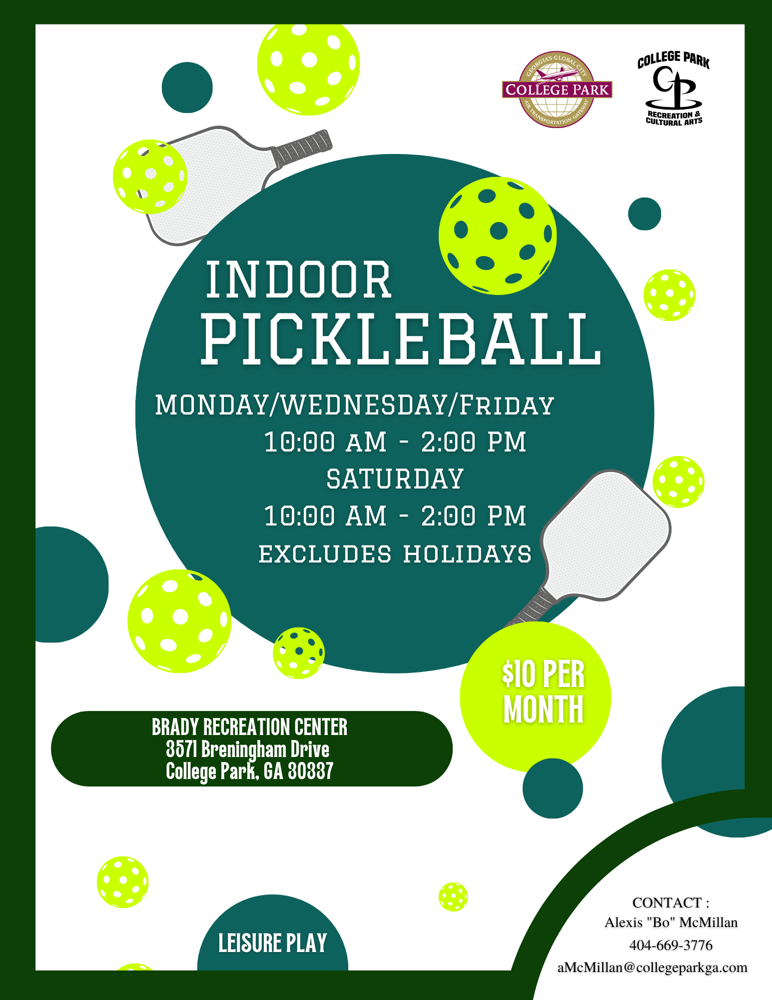 Pickleball — College Park Recreation and Cultural Arts