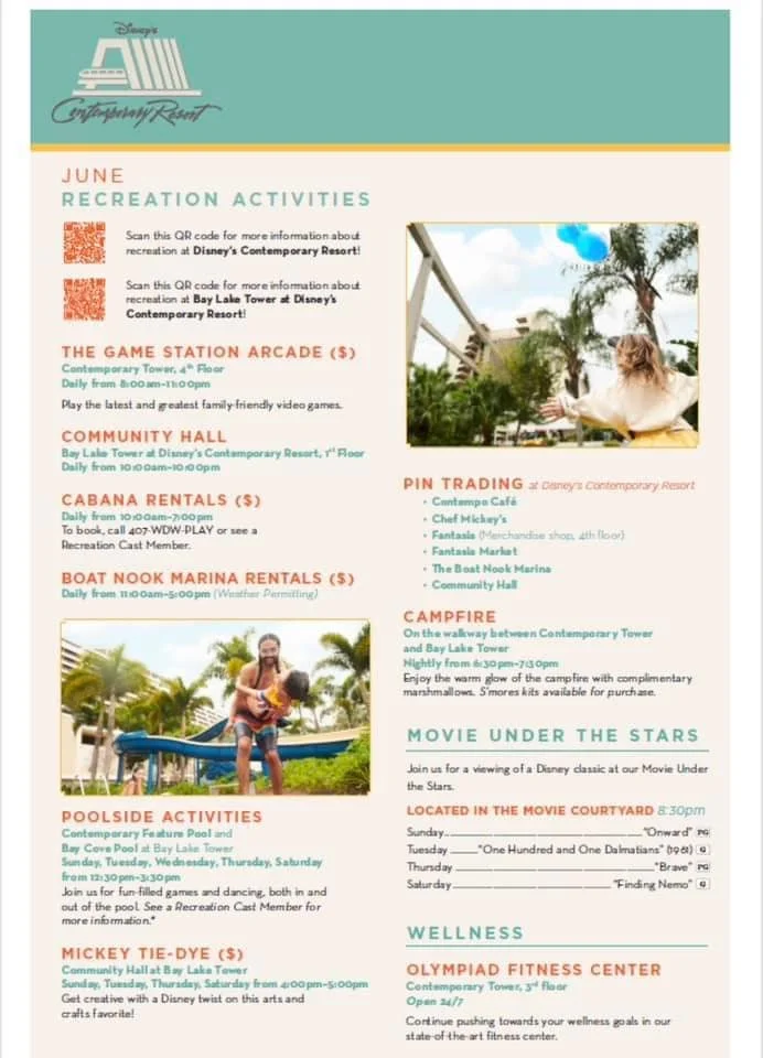 Disney's Contemporary Resort Activity Calendar Archive — Magical Resort ...