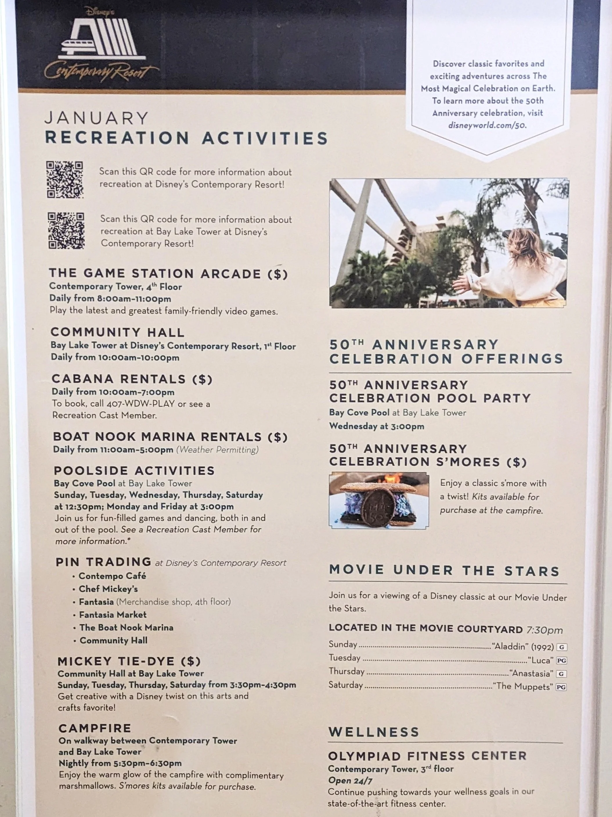 Disney's Contemporary Resort Activity Calendar Archive — Magical Resort Guide