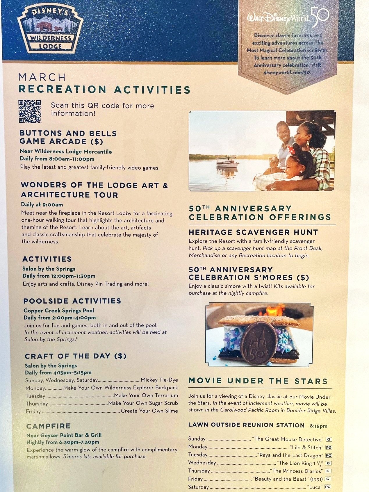 Disney's Wilderness Lodge Resort Activity Calendar Archive — Magical ...