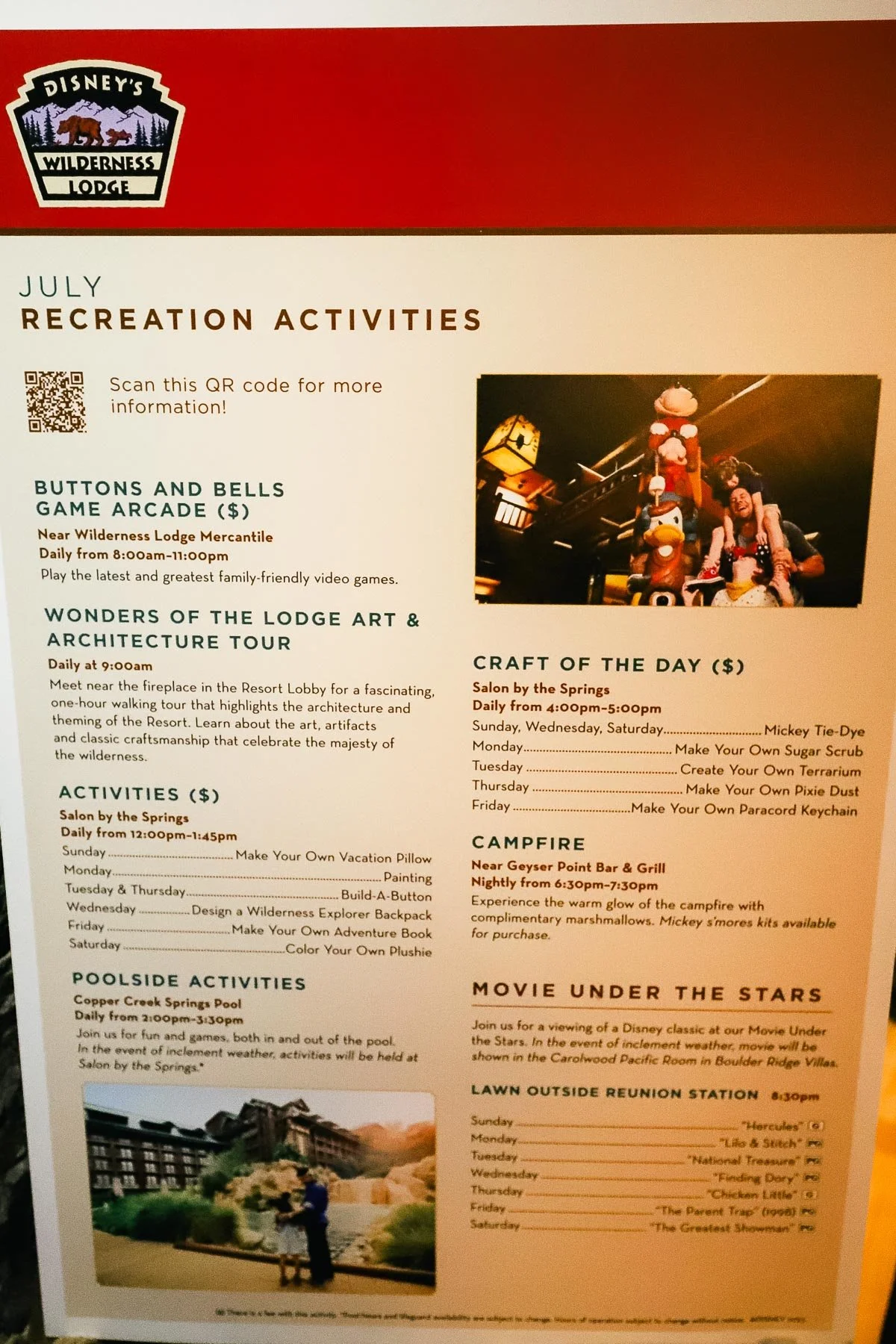 Disney's Wilderness Lodge Resort Activity Calendar Archive — Magical ...