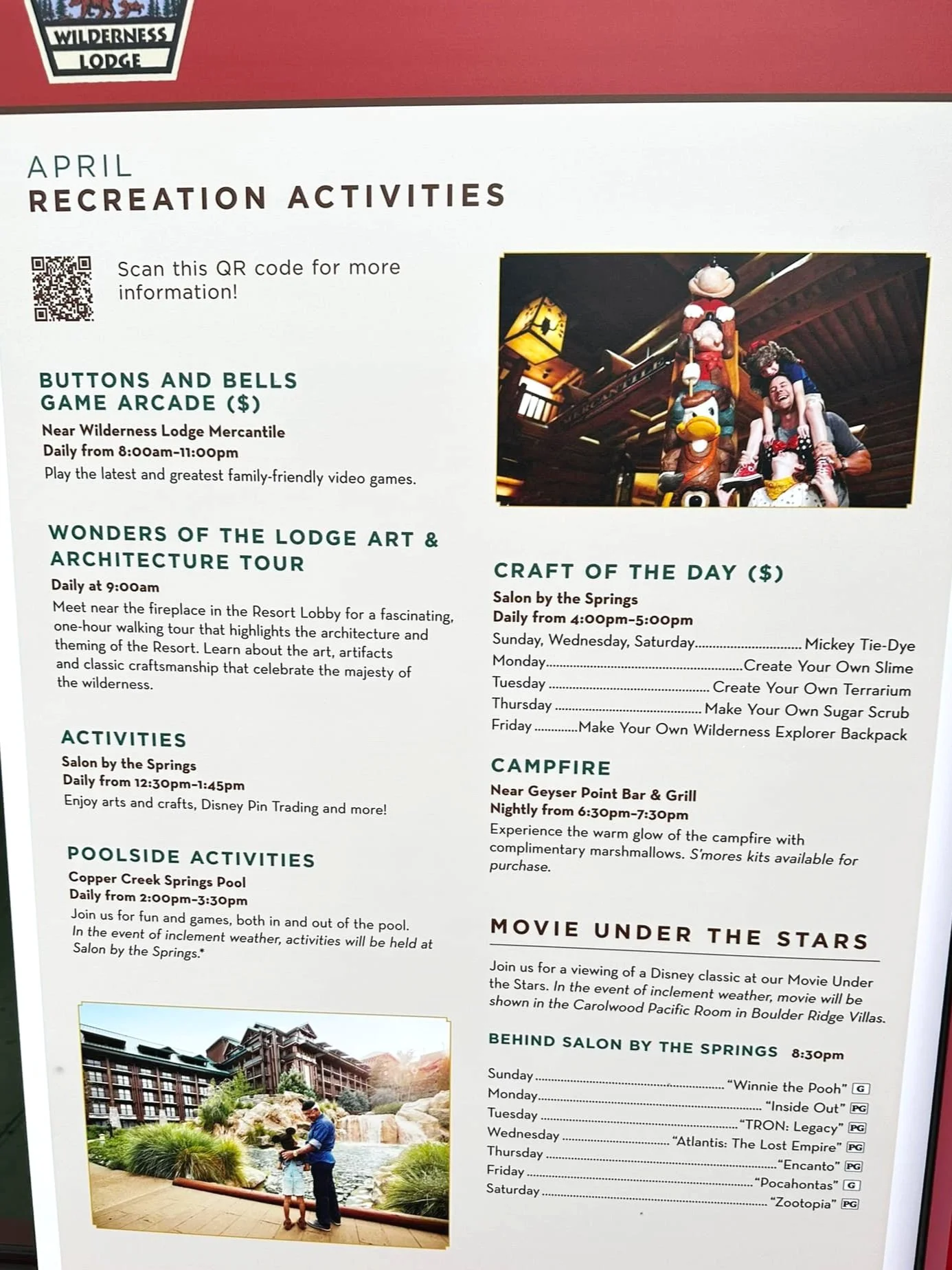 Disney's Wilderness Lodge Resort Activity Calendar Archive — Magical ...