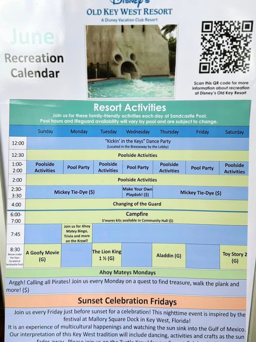 Disney's Old Key West Resort Activity Calendar Archive — Magical Resort ...