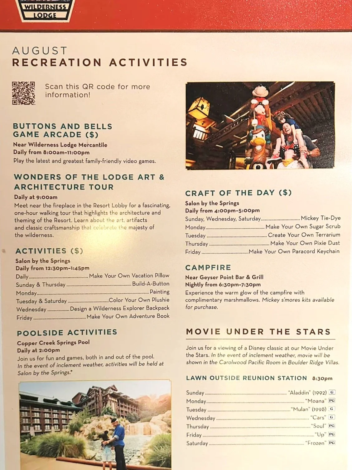 Disney's Wilderness Lodge Resort Activity Calendar Archive — Magical ...