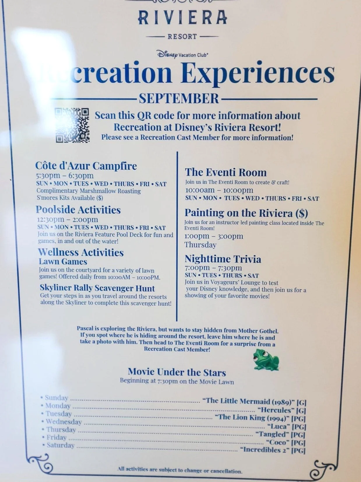 Disney's Riviera Resort Activity Calendar Archive — Magical Resort Guide