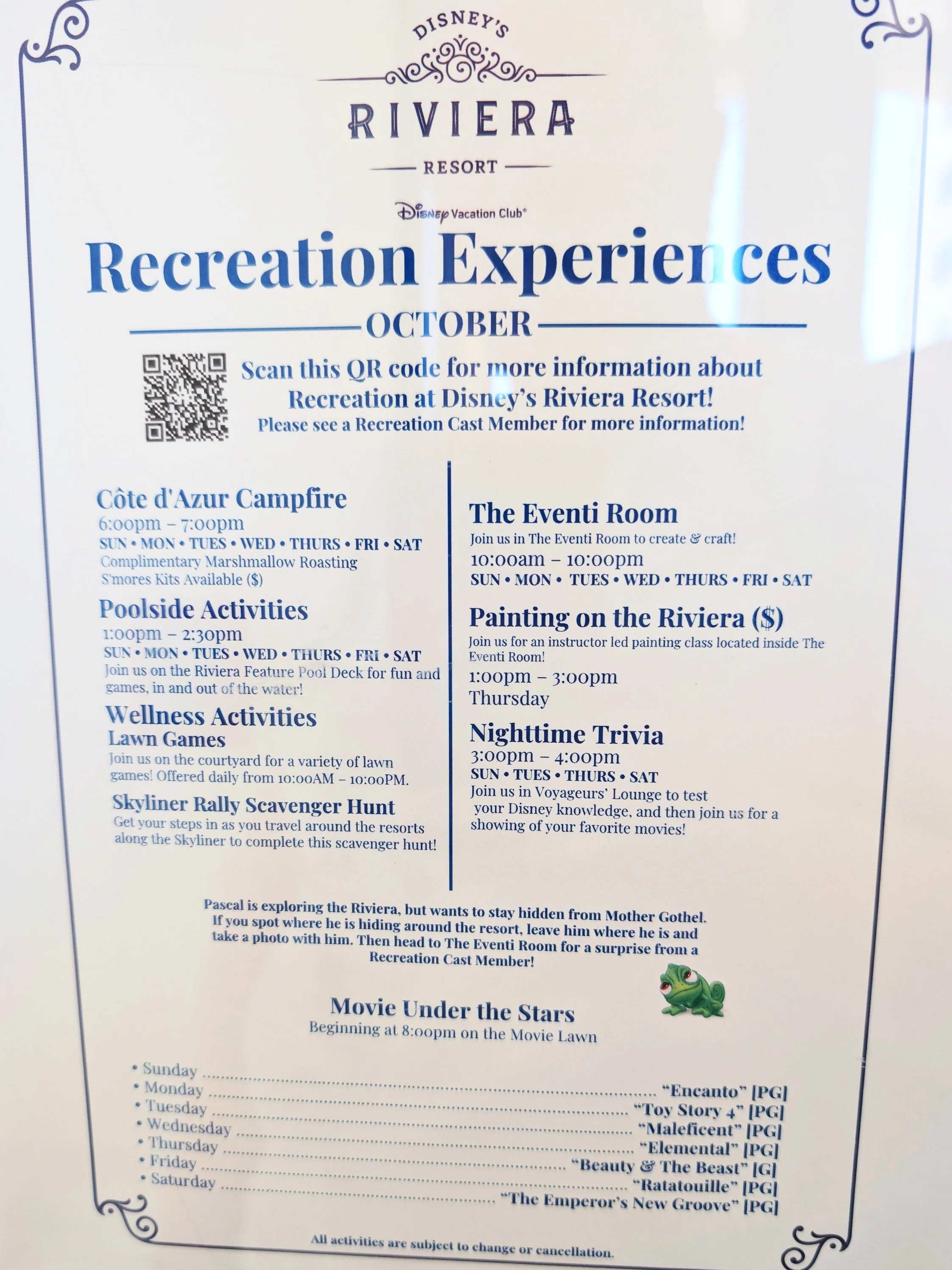 Disney's Riviera Resort Activity Calendar Archive — Magical Resort Guide