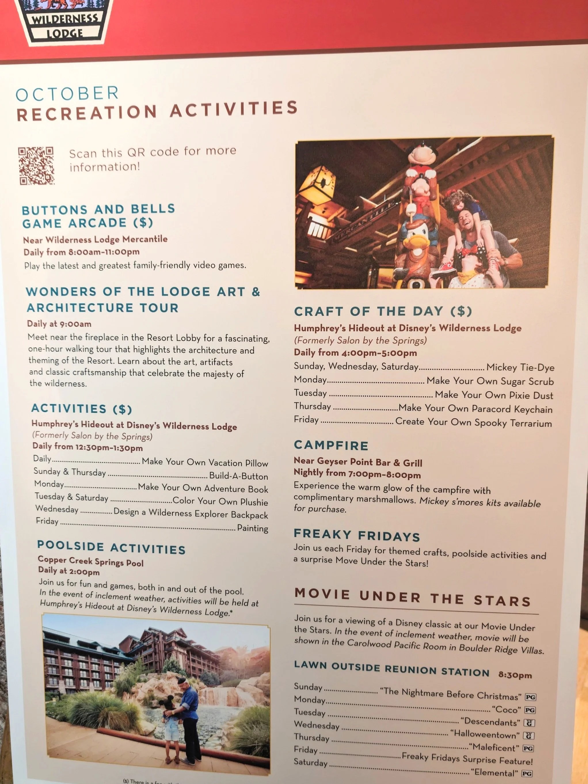 Disney's Wilderness Lodge Resort Activity Calendar Archive — Magical ...