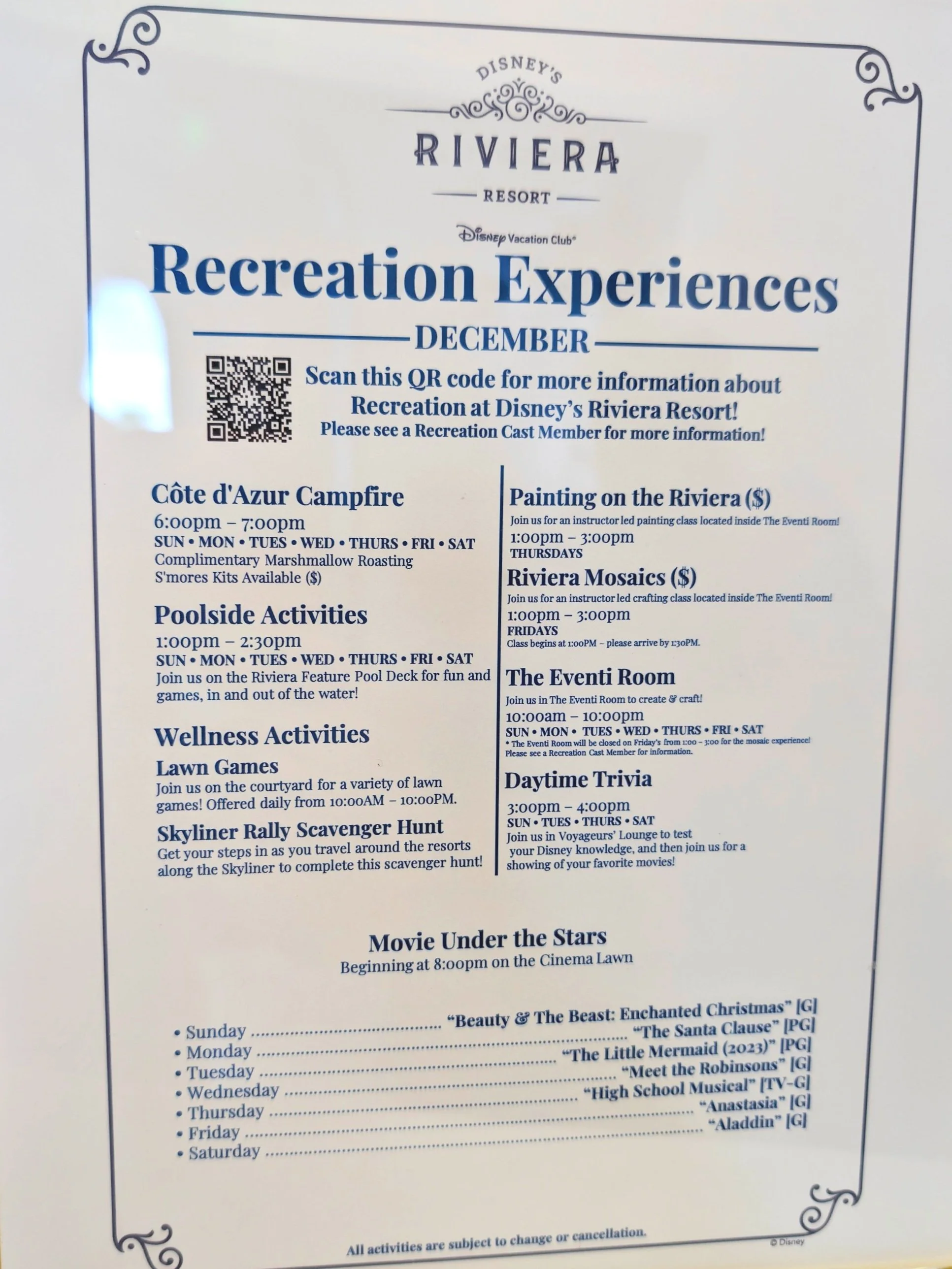 Disney's Riviera Resort Activity Calendar Archive — Magical Resort Guide