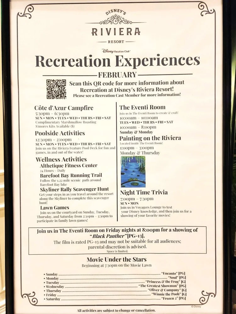 Disney's Riviera Resort Activity Calendar Archive — Magical Resort Guide