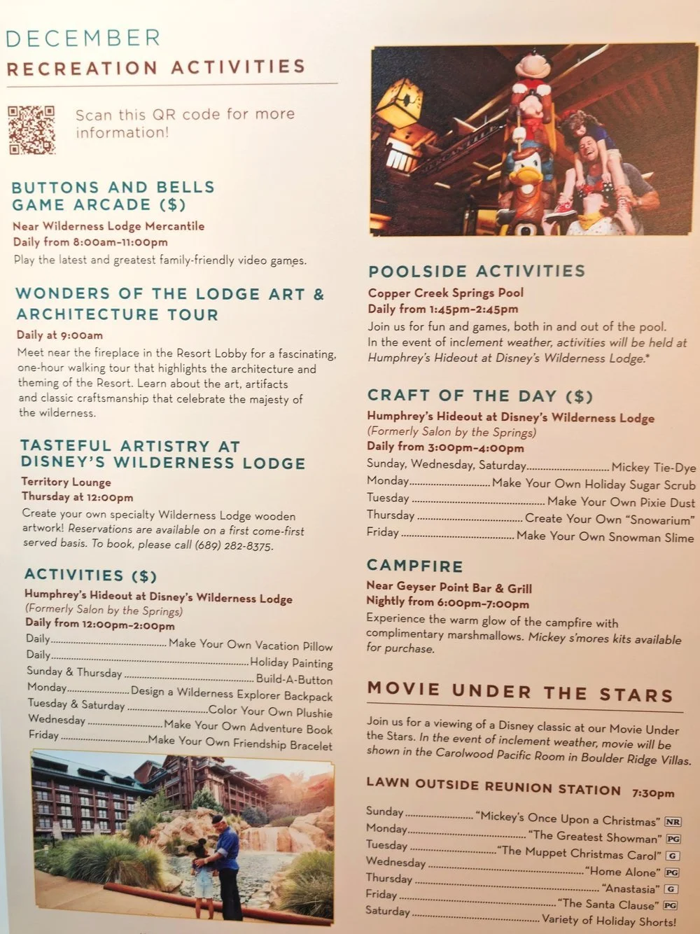 Disney's Wilderness Lodge Resort Activity Calendar Archive — Magical ...