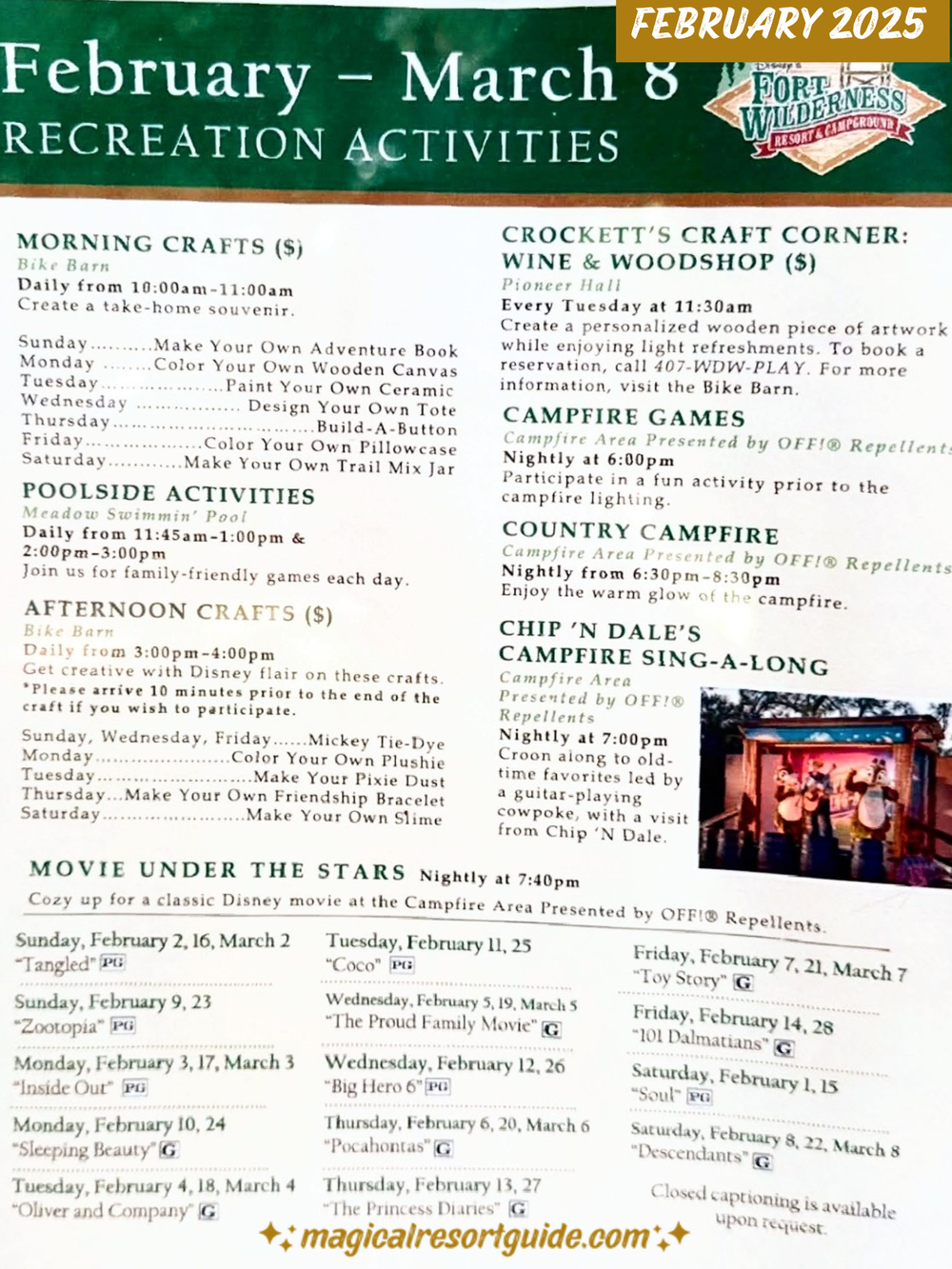 Disney's Fort Wilderness Resort Activity Calendar Archive — Magical ...
