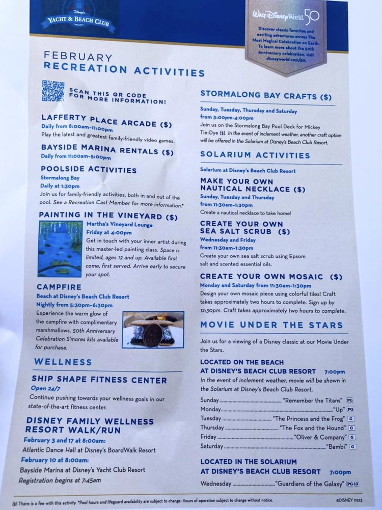 Disney's Yacht & Beach Club Resort Activity Calendar Archive — Magical ...