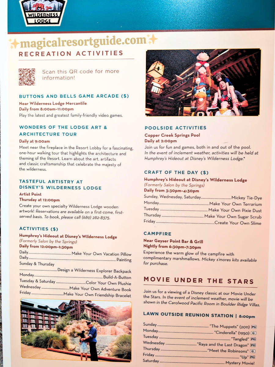 Disney's Wilderness Lodge Resort Activity Calendar Archive — Magical ...