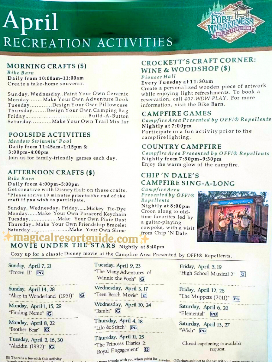 Disney's Fort Wilderness Resort Activity Calendar Archive — Magical ...