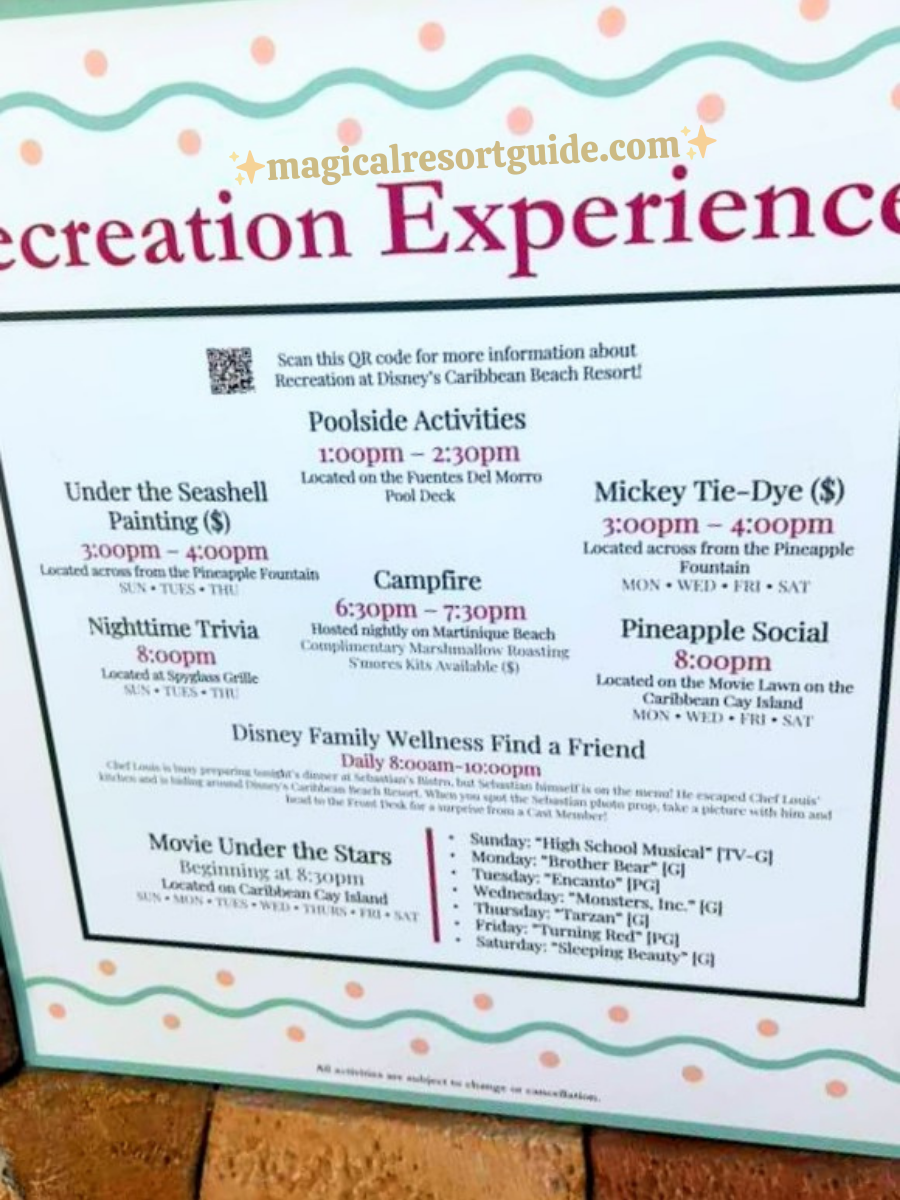 Disney's Caribbean Beach Resort Activity Calendar Archive — Magical ...
