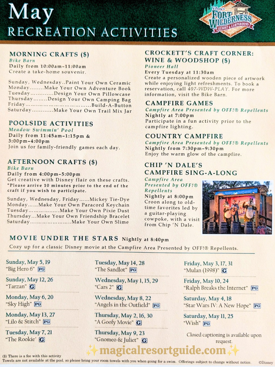 Disney's Fort Wilderness Resort Activity Calendar Archive — Magical ...