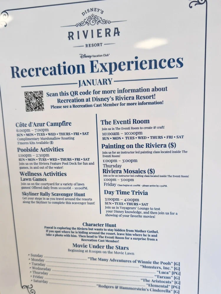 Disney's Riviera Resort Activity Calendar Archive — Magical Resort Guide