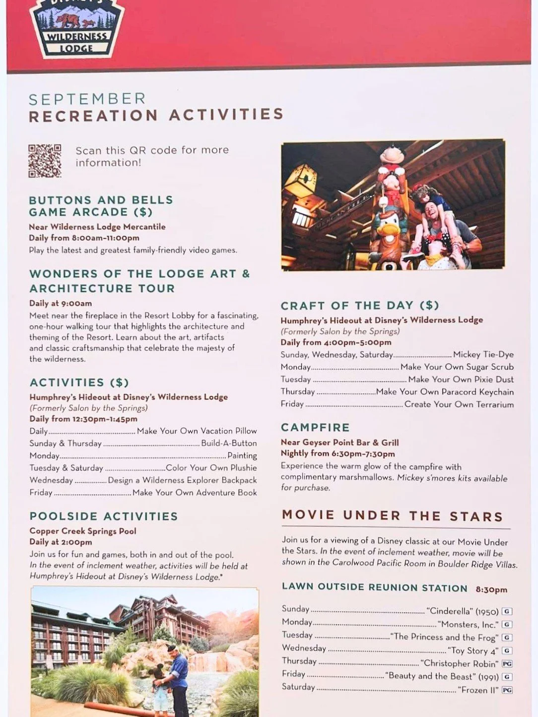 Disney's Wilderness Lodge Resort Activity Calendar Archive — Magical ...
