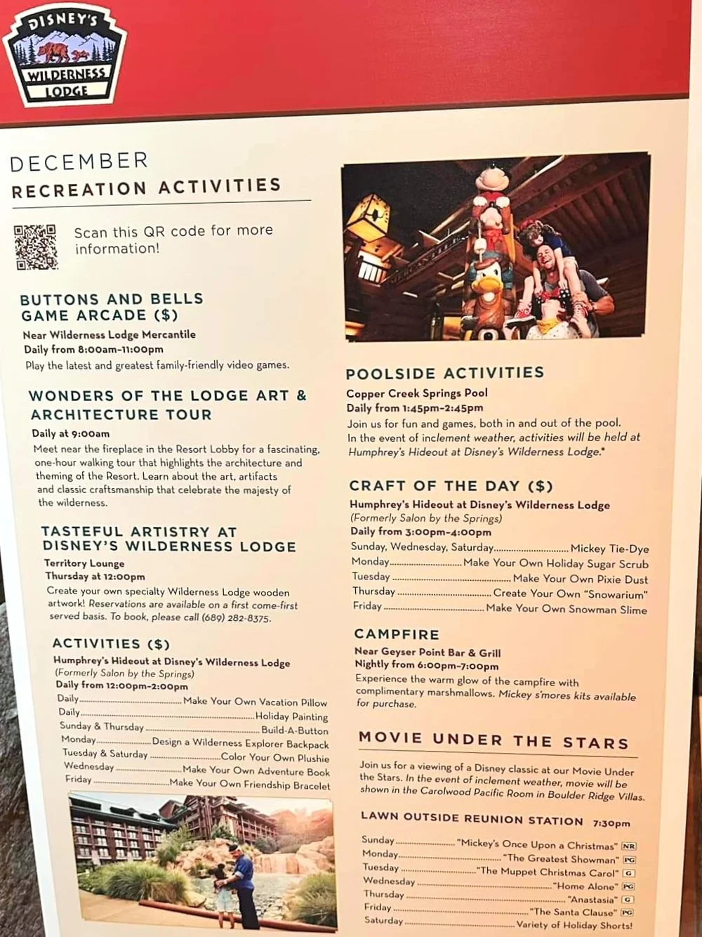 Disney's Wilderness Lodge Resort Recreation Activities — Magical Resort ...