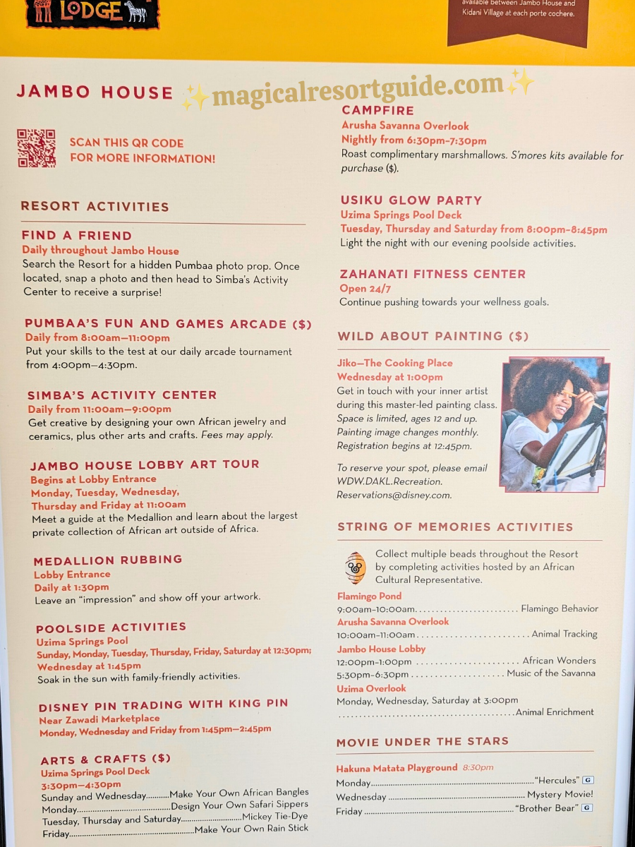 Disney's Animal Kingdom Lodge Resort Recreation Activities — Magical ...