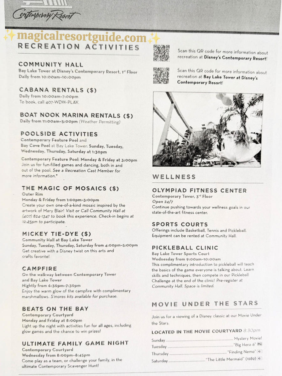 Disney's Contemporary Resort Recreation Activities — Magical Resort Guide