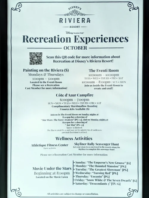 Disney's Riviera Resort Activity Calendar Archive — Magical Resort Guide