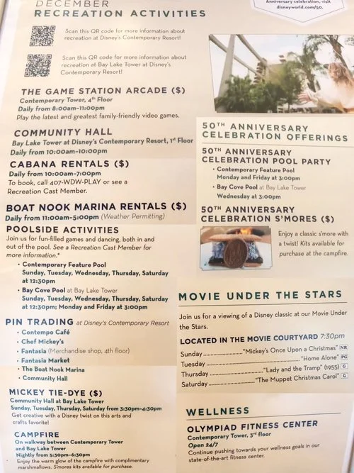 Disney's Contemporary Resort Activity Calendar Archive — Magical Resort ...