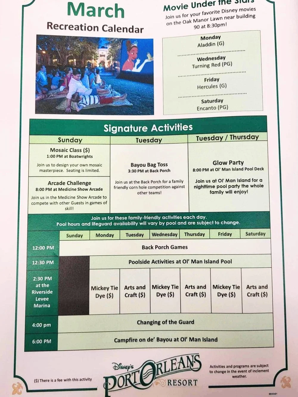 Disney Port Orleans Riverside Resort Activity Calendar Archive ...
