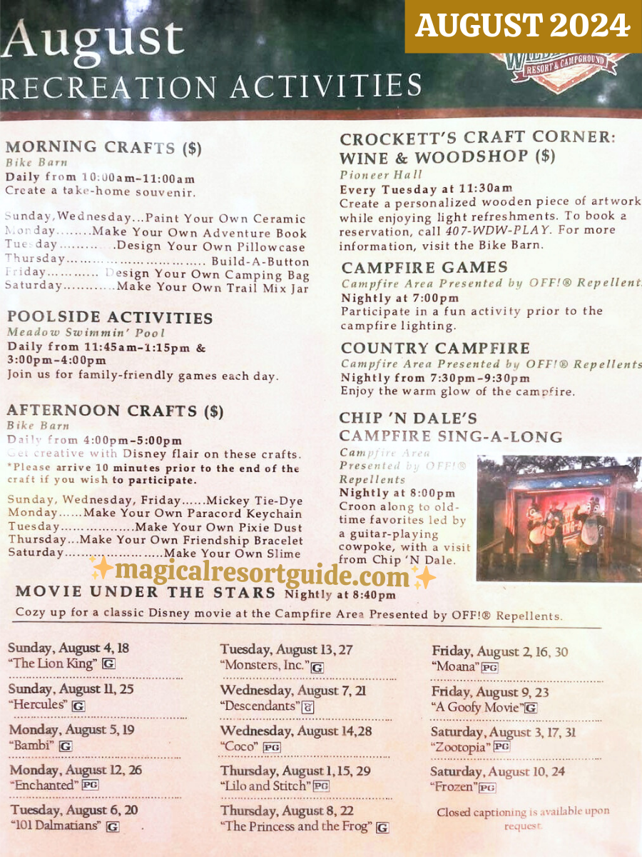 Disney's Fort Wilderness Resort Activity Calendar Archive — Magical ...