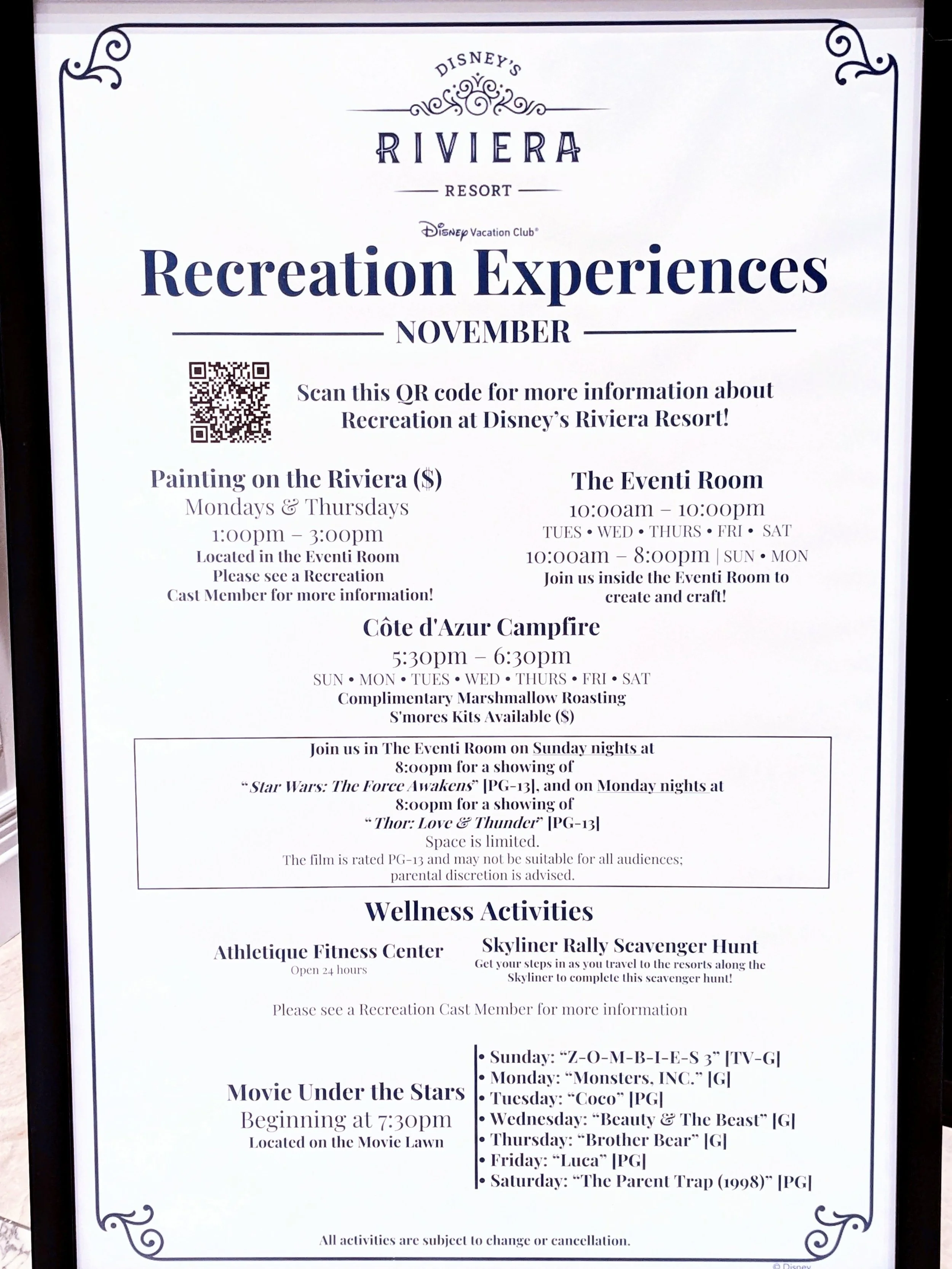 Disney's Riviera Resort Activity Calendar Archive — Magical Resort Guide