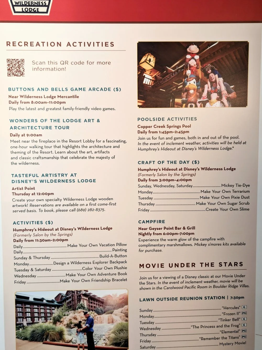 Disney's Wilderness Lodge Resort Activity Calendar Archive — Magical ...