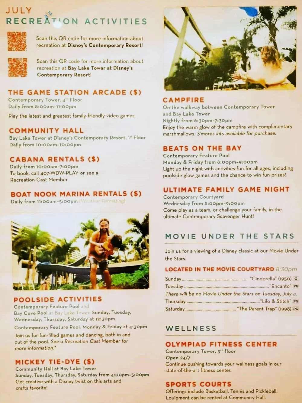 Disney's Contemporary Resort Activity Calendar Archive — Magical Resort ...