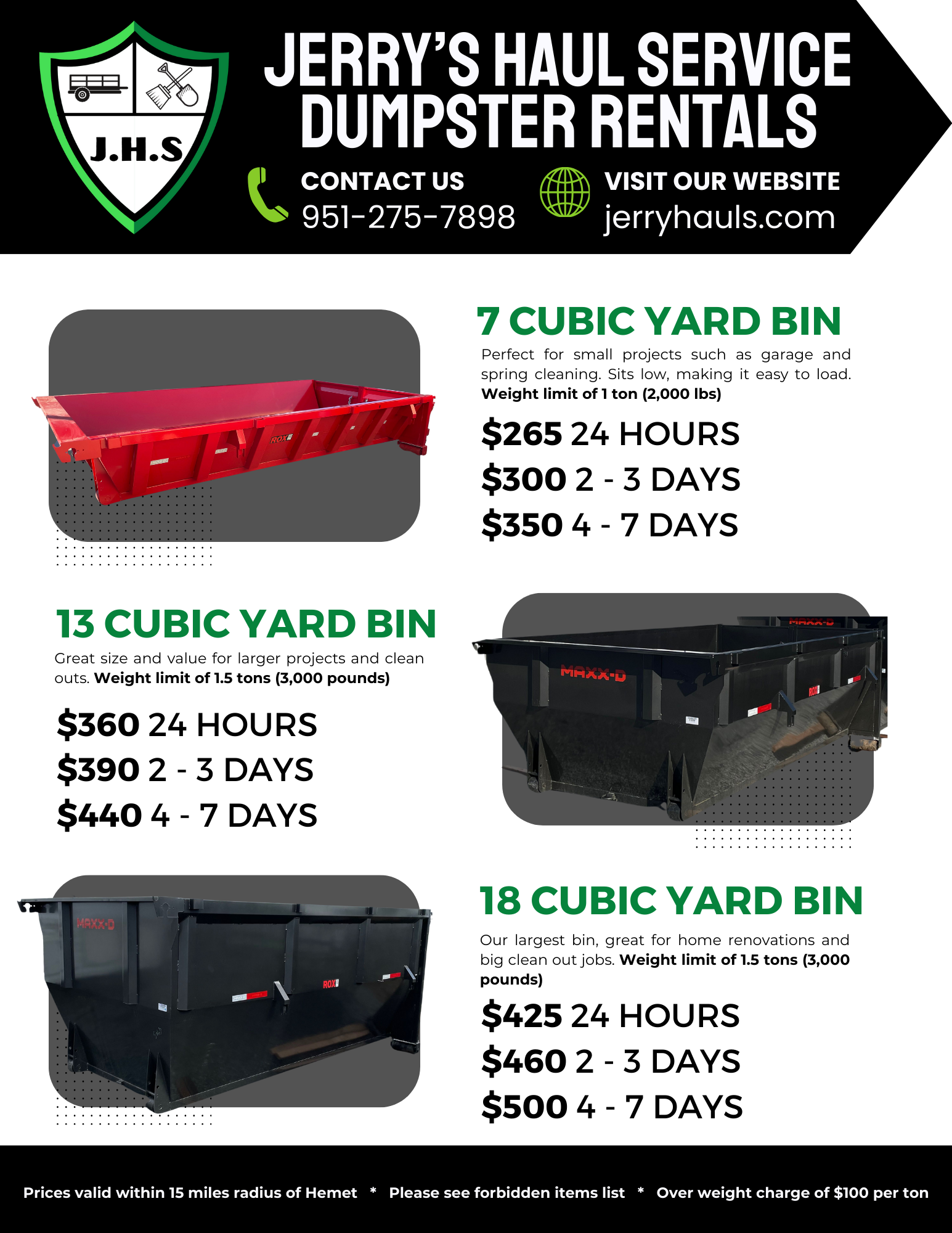 Dumpster Rentals — Jerry's Haul Service