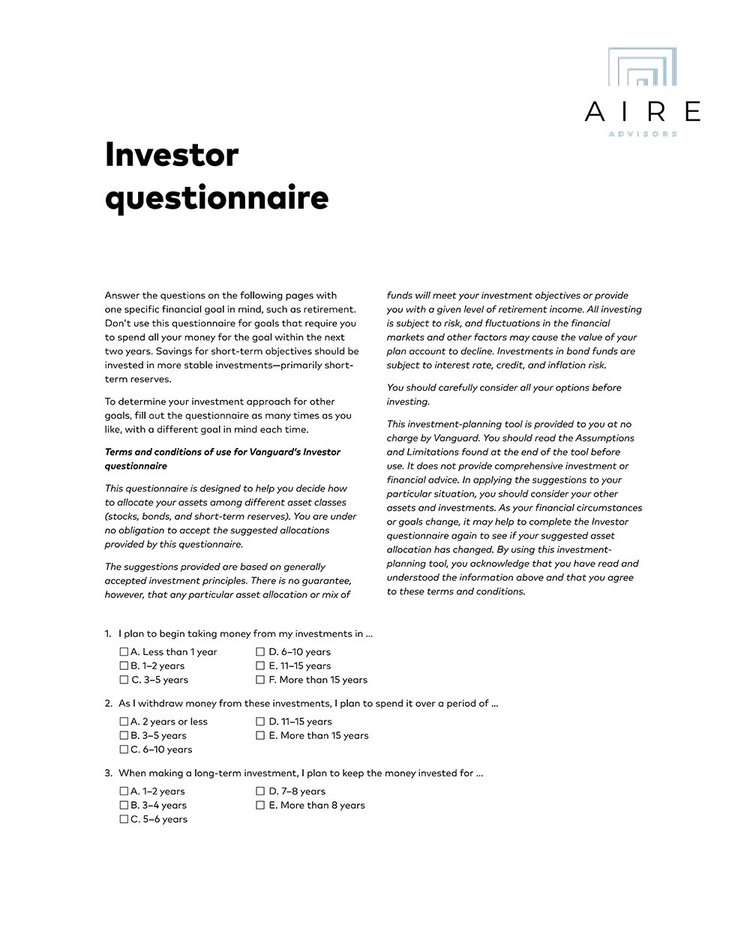 Investor Questionnaire — AIRE ADVISORS