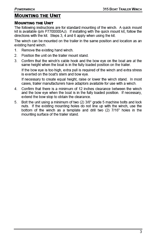 Model 315 Trailer Winch Manual | 12V Boat Trailer Winch | Powerwinch