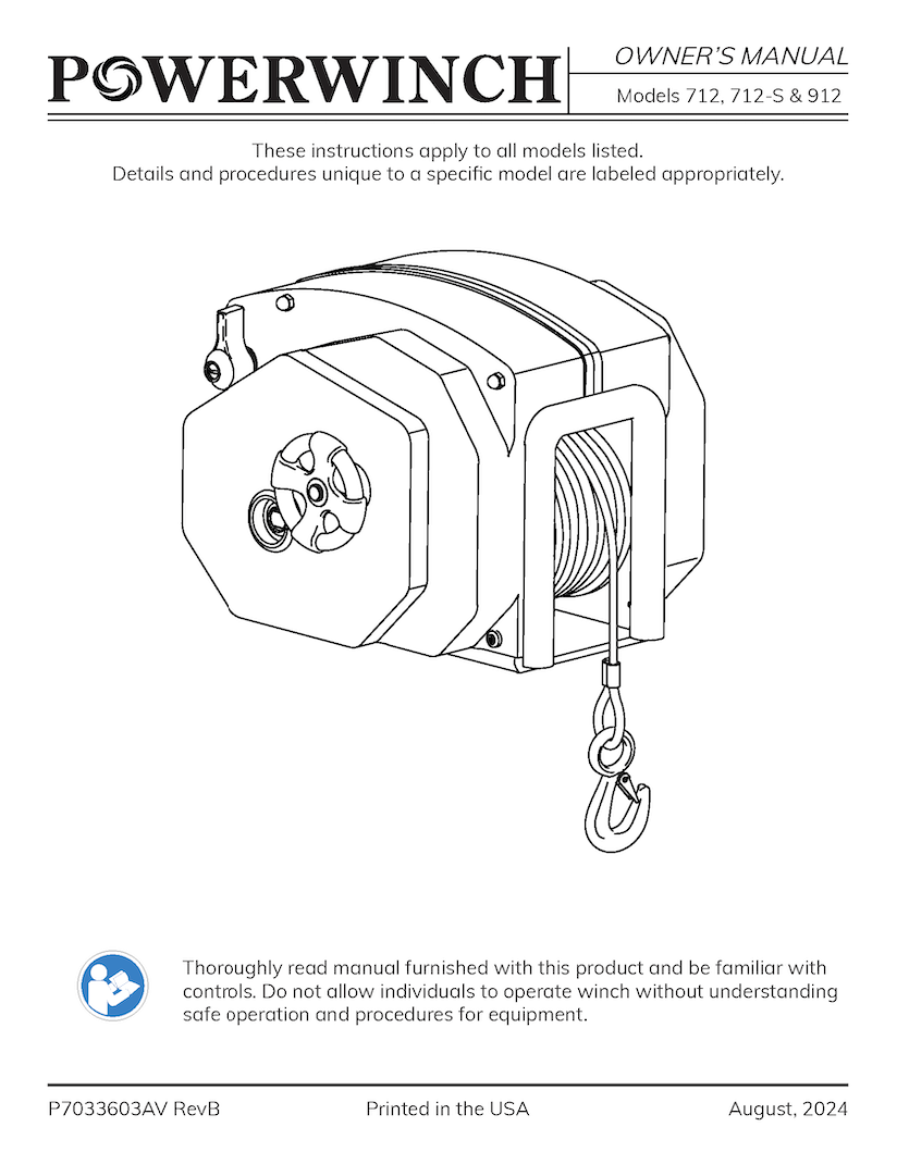 Model 712 & 912 Trailer Winch Manual | 12V Boat Trailer Winch | Powerwinch
