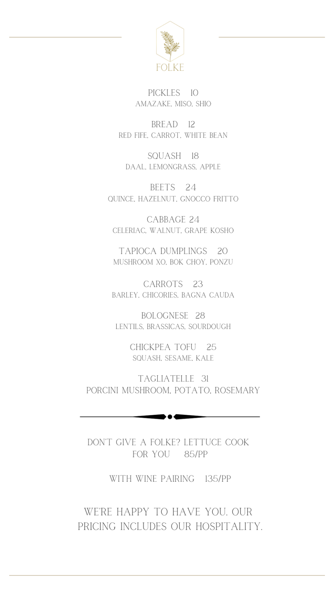 Dinner Menu — Folke Restaurant