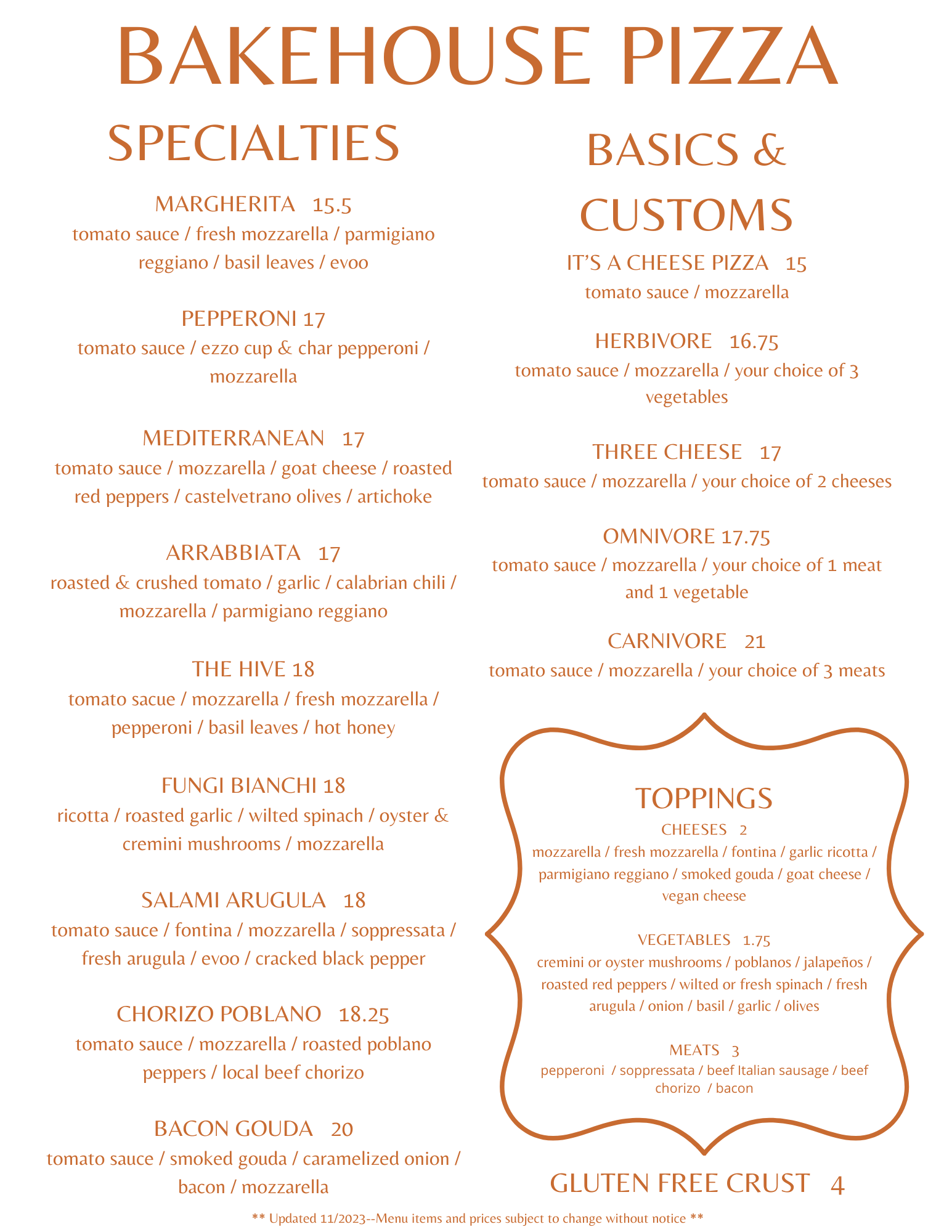 PDF Menu — The Bakehouse