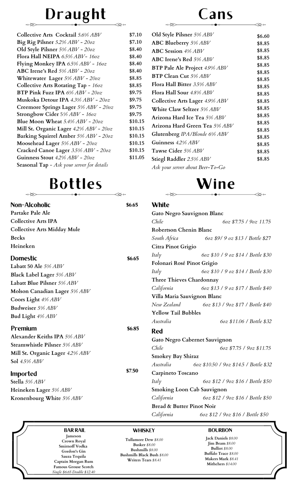 Menu — Irene's Pub