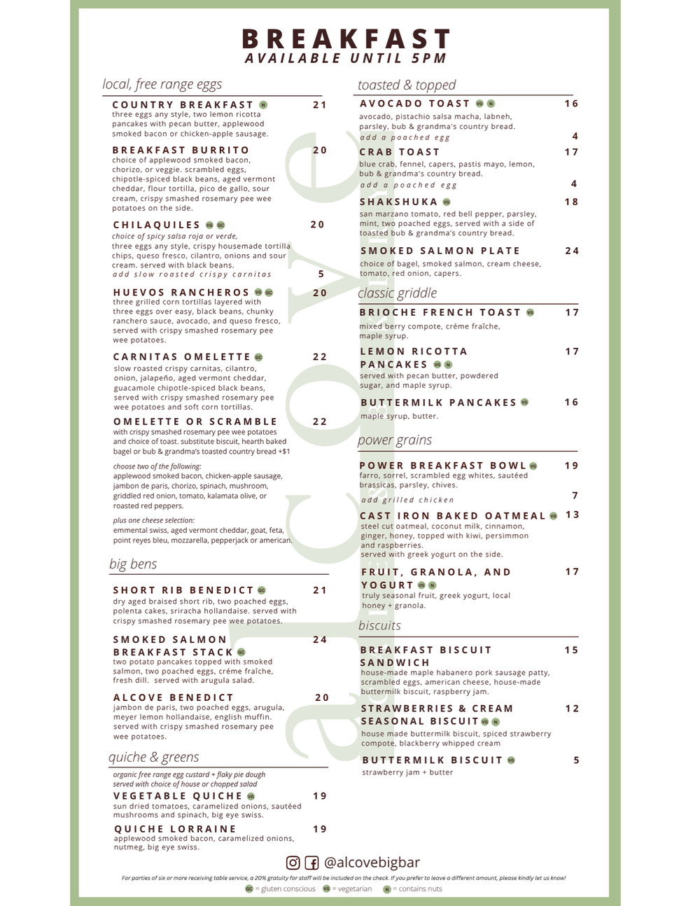 Alcove Menus — Alcove